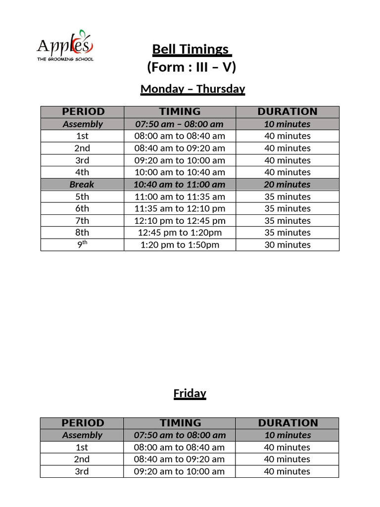 Bell Timings 3 TO 5 Updated | PDF