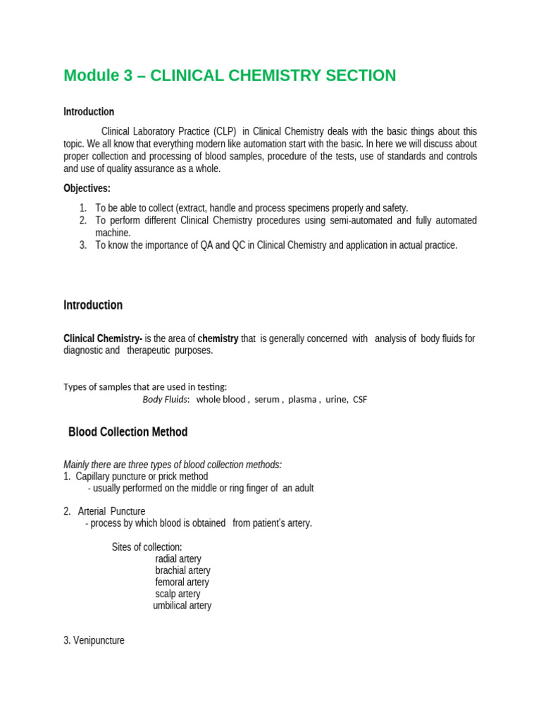 Module 3 Clinical Chemsitry | PDF