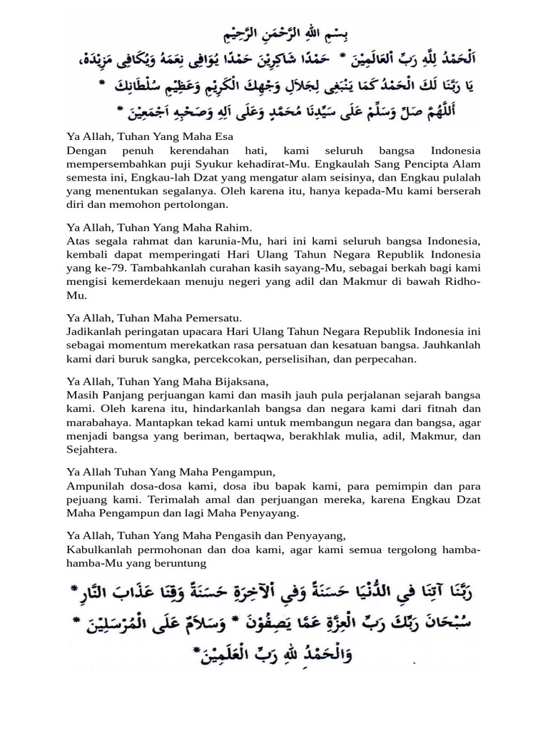 Doa Syukur HUT RI ke-79 untuk Bangsa | PDF