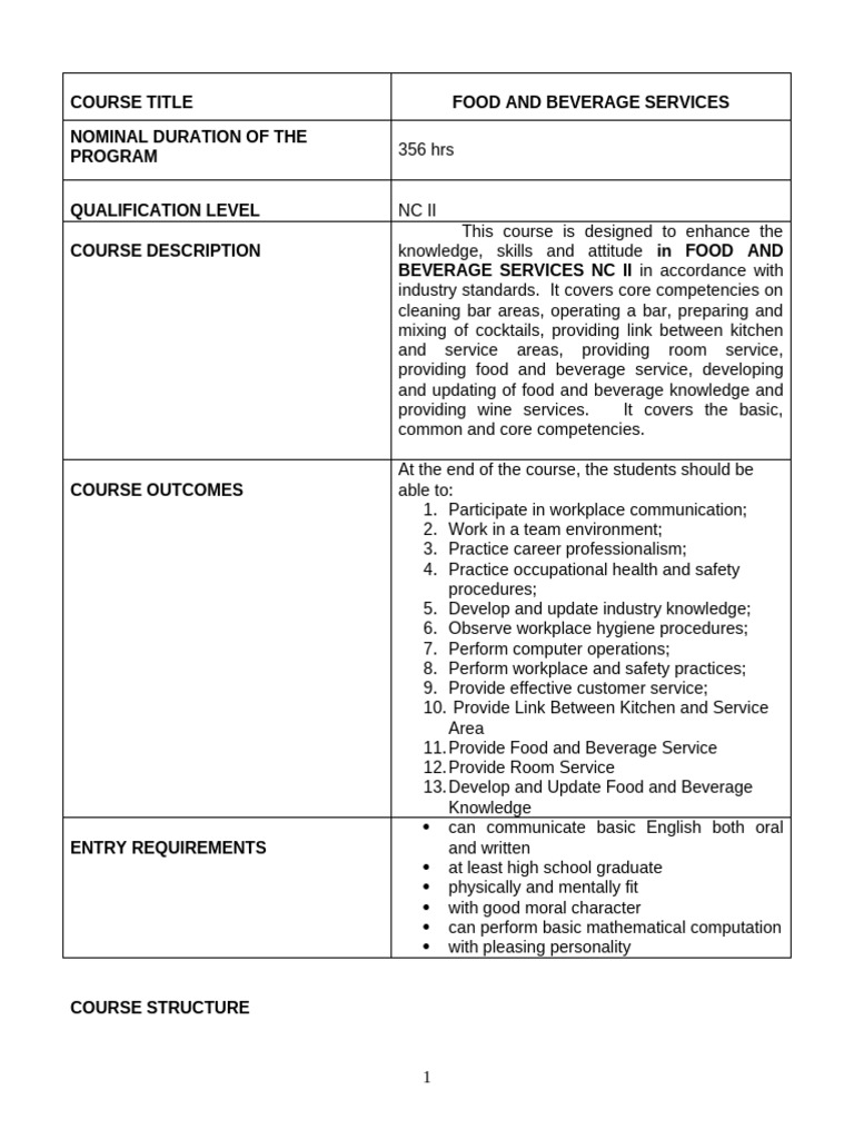 F & B COURSE DESIGN | PDF