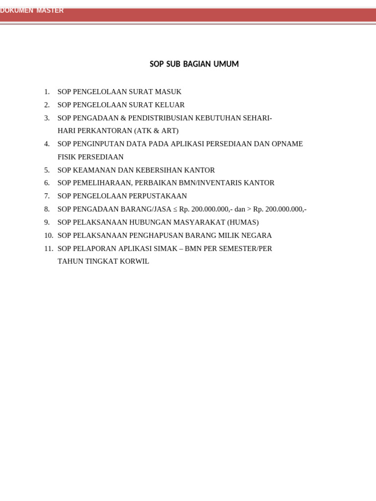 Sop Sub Bagian Umum | PDF