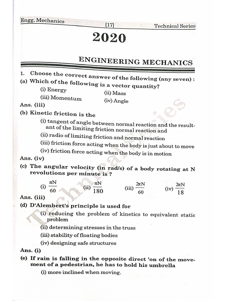 Engineering Mechanics Pyq 2020 Solution | PDF
