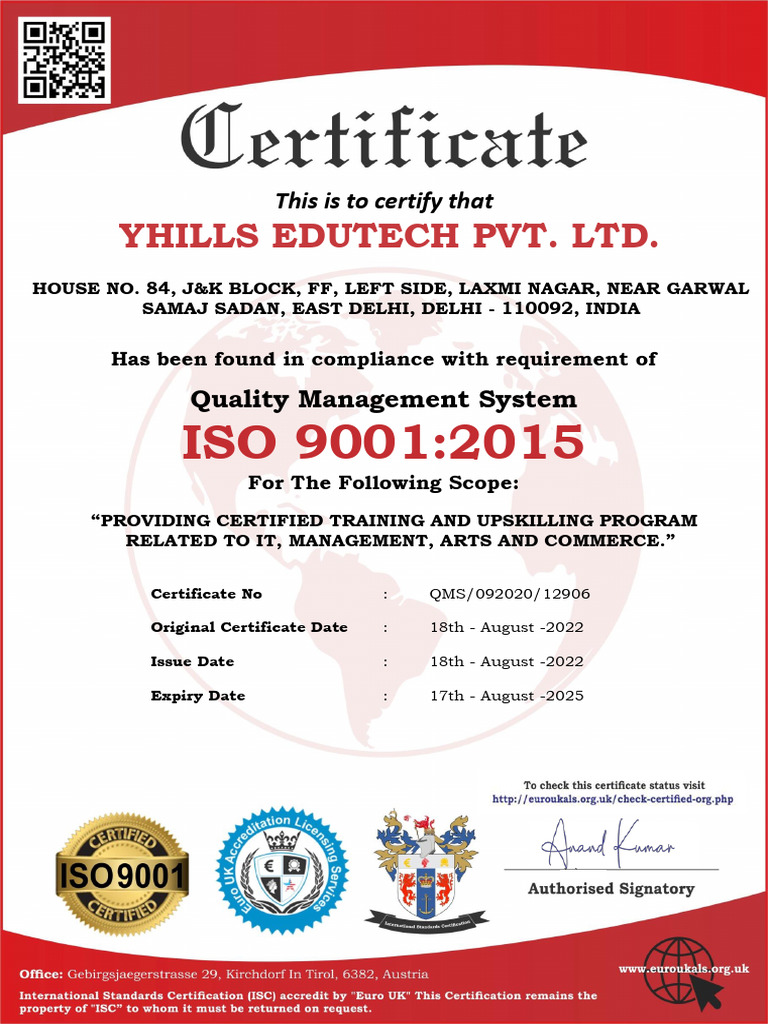 ISO Certificate YHills | PDF