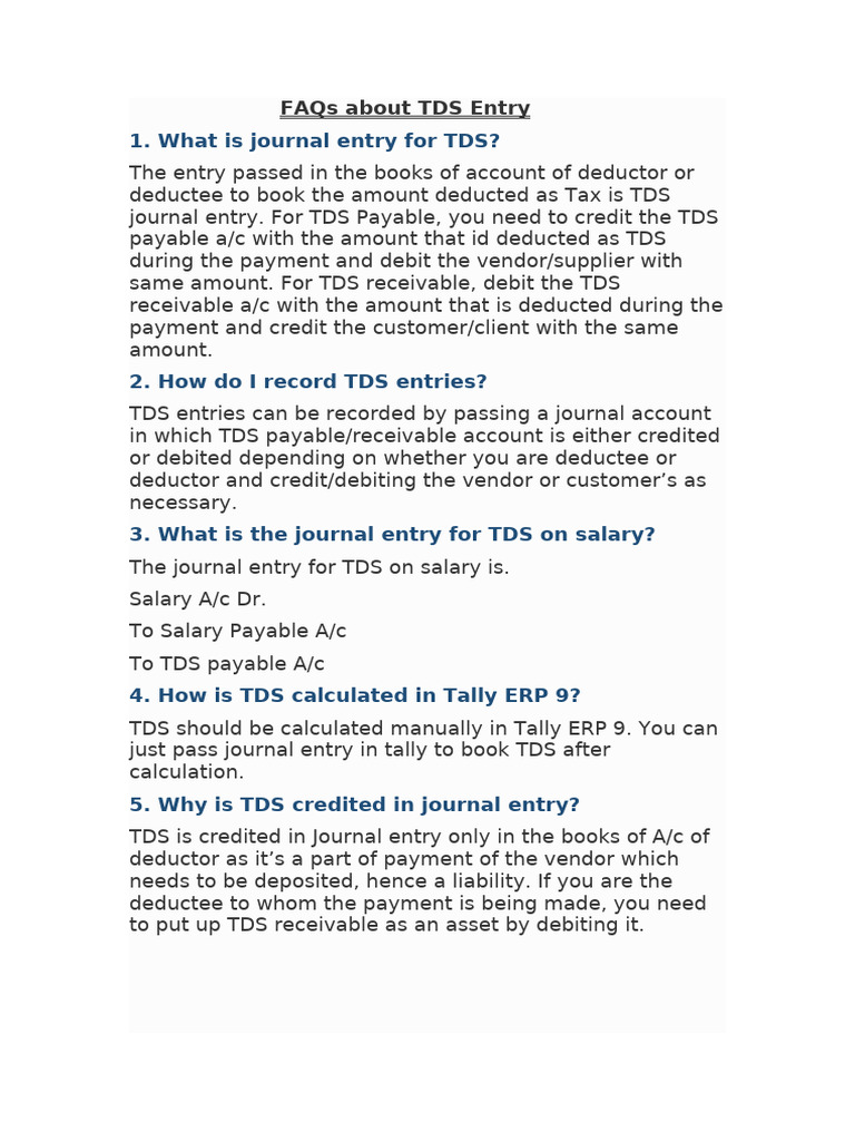 What Is Journal Entry For TDS? | PDF