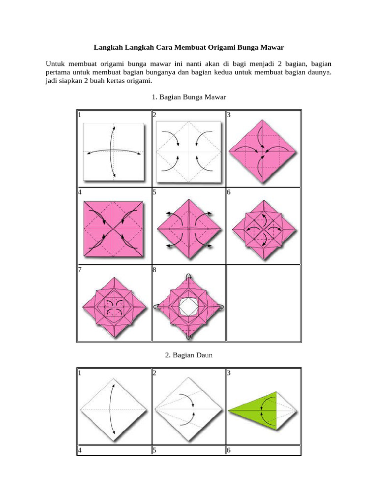 Langkah Langkah Cara Membuat Origami Bunga Mawar | PDF