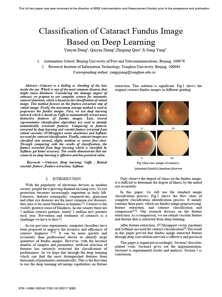 Classification of Cataract Fundus Image Based On Deep Learning | PDF