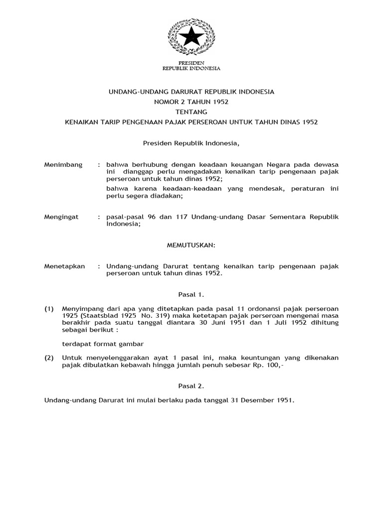 UU Darurat Nomor 2 Tahun 1952 | PDF