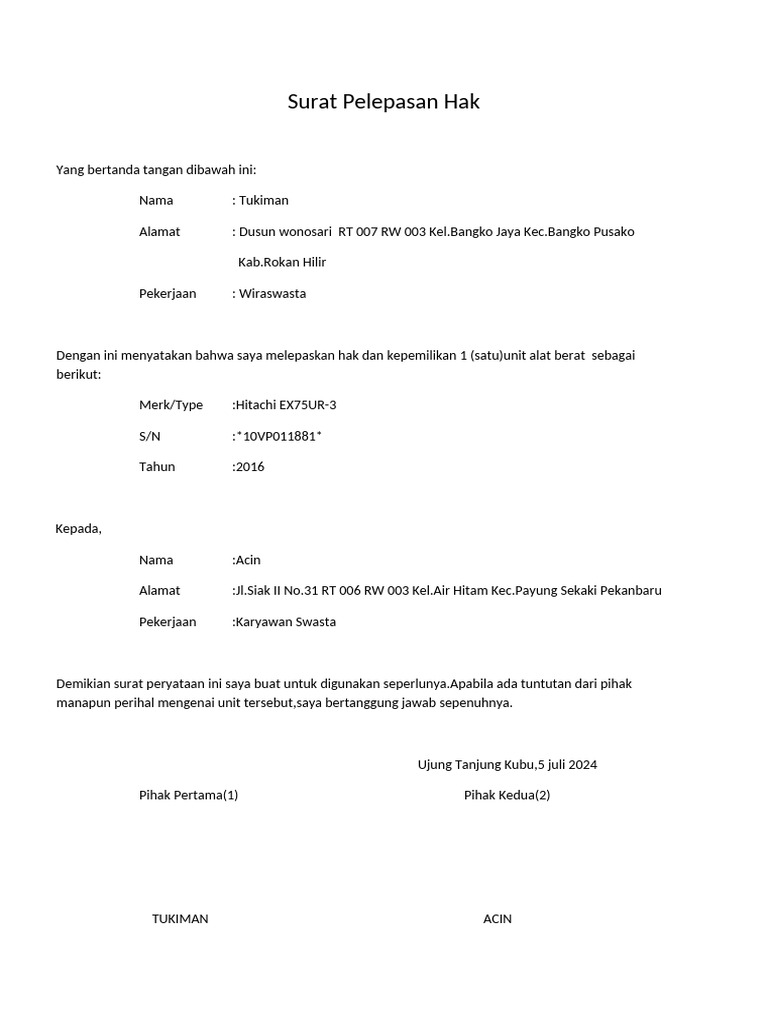 Surat Pelepasan Hak | PDF