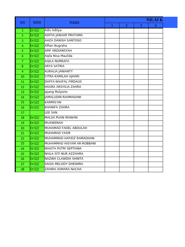 Daftar Nilai Pjok Kelas 2 SMT 2 Tahun 2023-2024 | PDF
