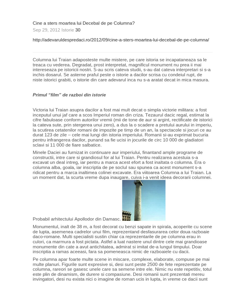 Cine A Sters Moartea Lui Decebal de Pe Columna | PDF