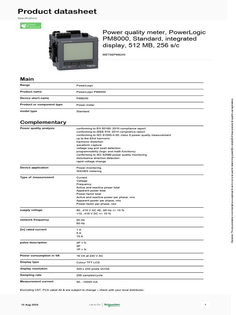 Schneider Electric - PowerLogic-PM8000-series - METSEPM8240 | PDF