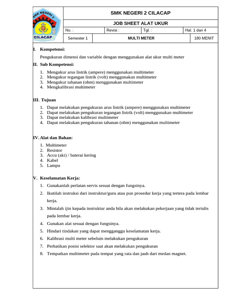 Multimeter (Jobsheet) | PDF