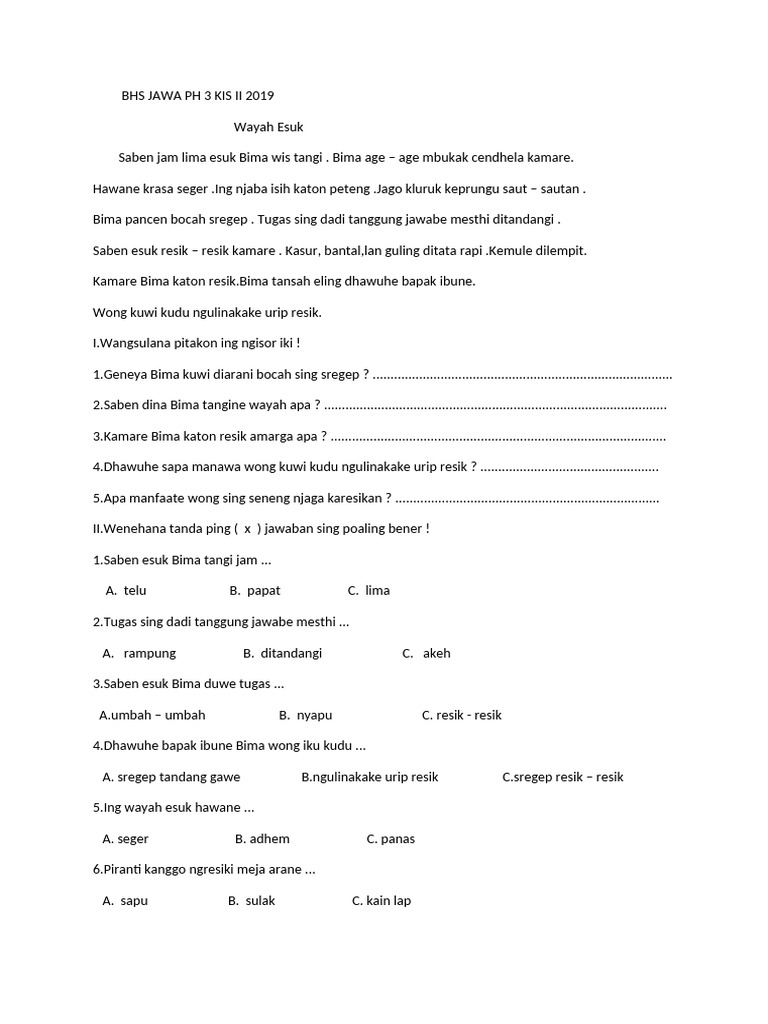 Bahan PH3 Bahasa Daerah Kls 2 | PDF