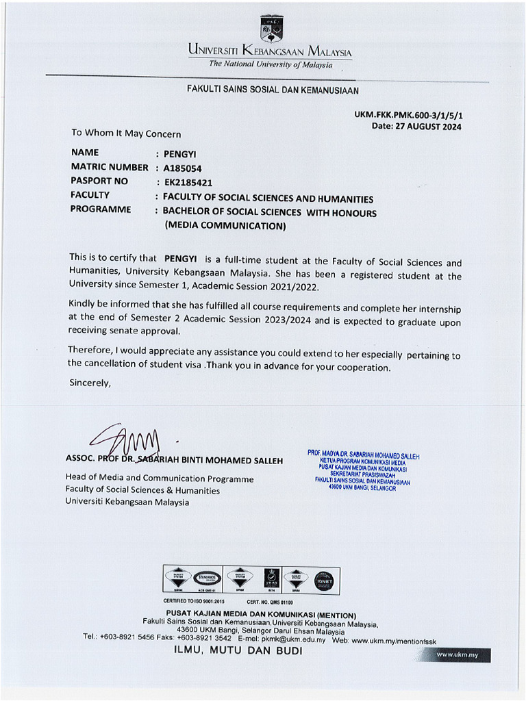 Pengyi Completion Letter | PDF