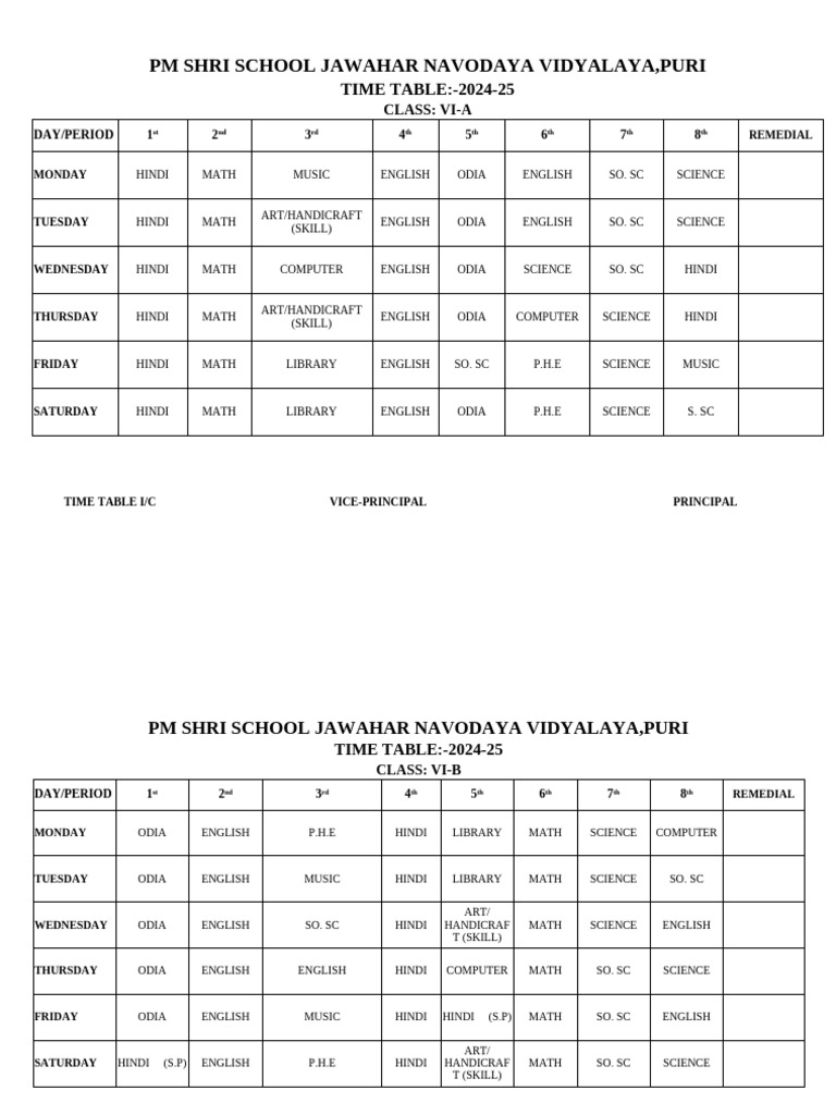 Class Wise Time Table0-2024-25 July 2024 | PDF
