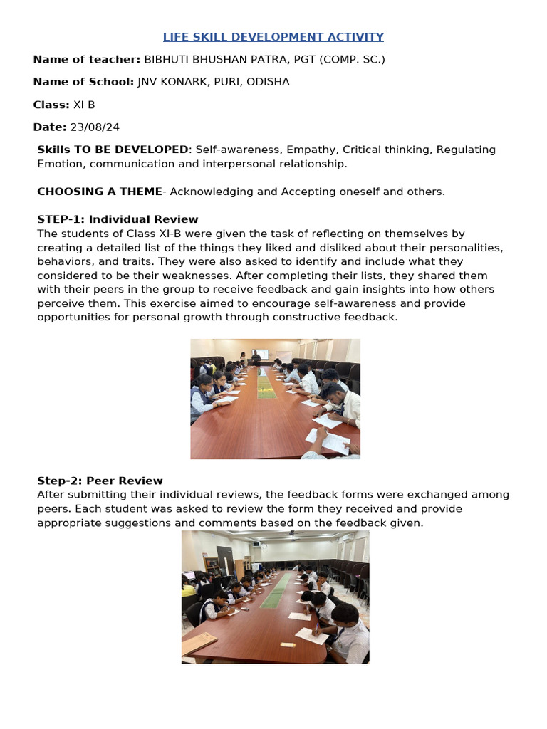 LIFE SKILL DEVELOPMENT ACTIVITY | PDF