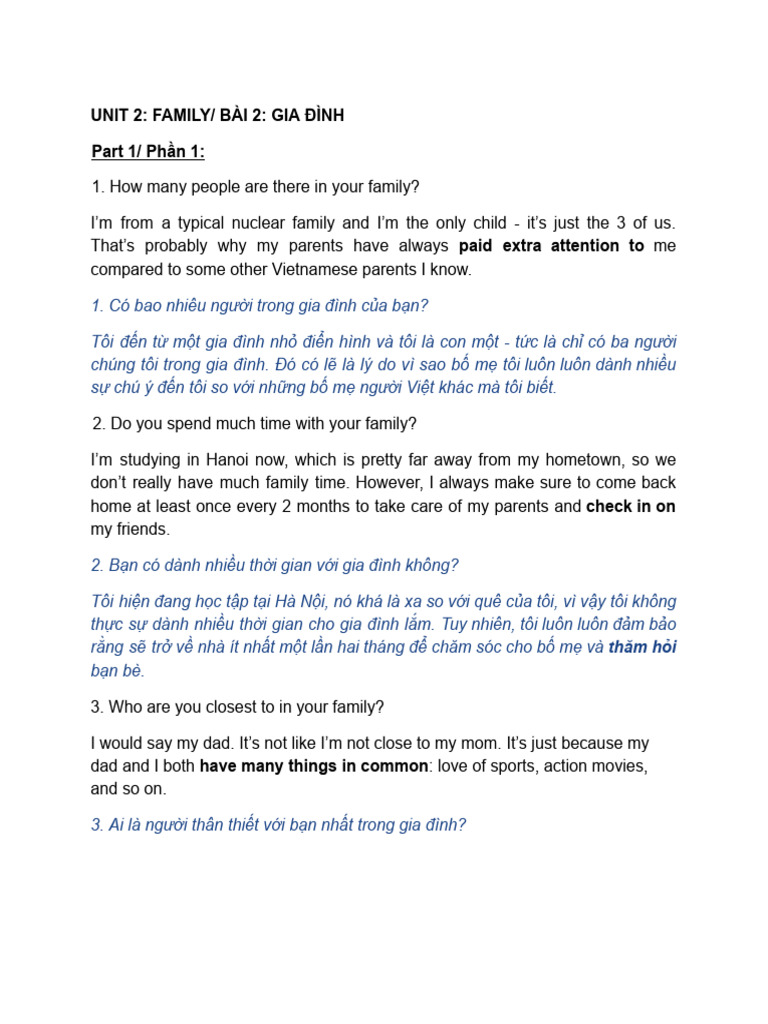 FAMILY - Sample Answer | PDF