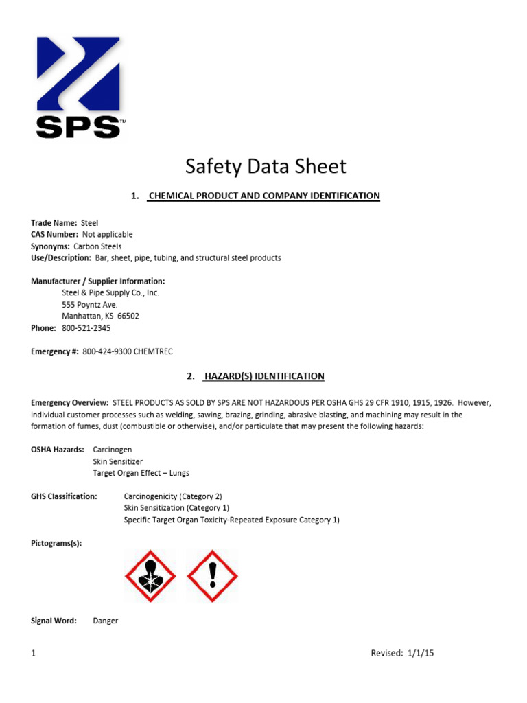 MSDS Pipe Steel | PDF