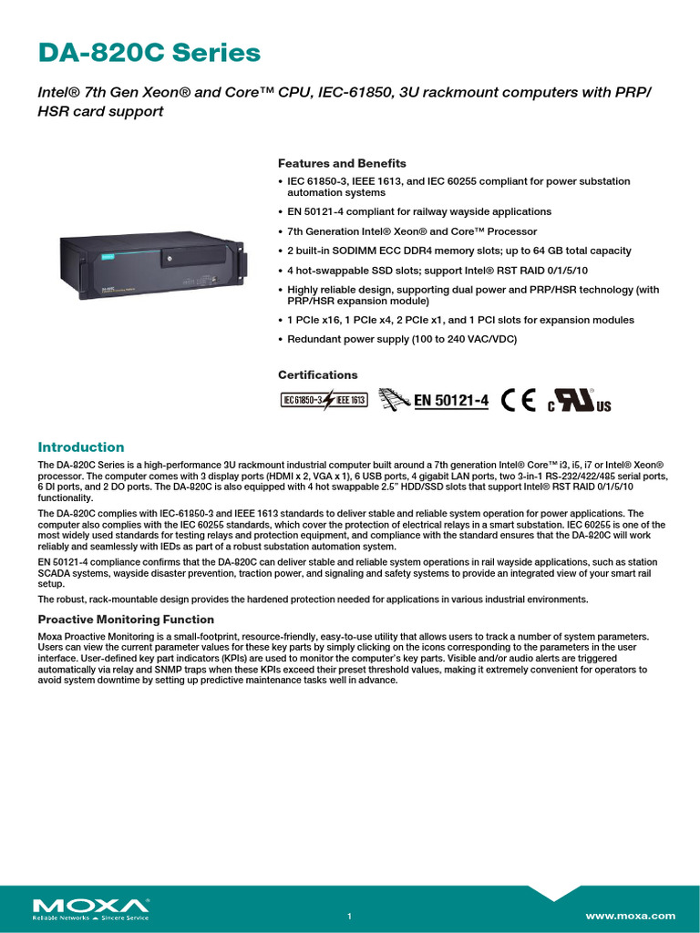 Moxa Da 820c Series Datasheet | PDF