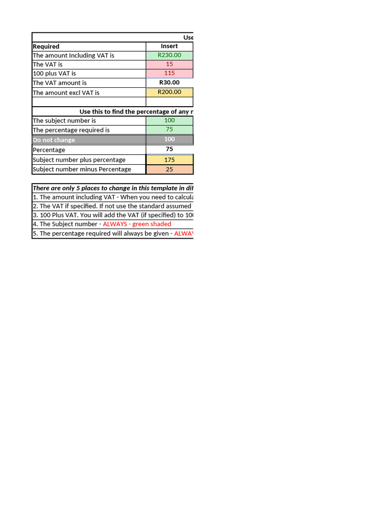 VAT and Percentage Template | PDF