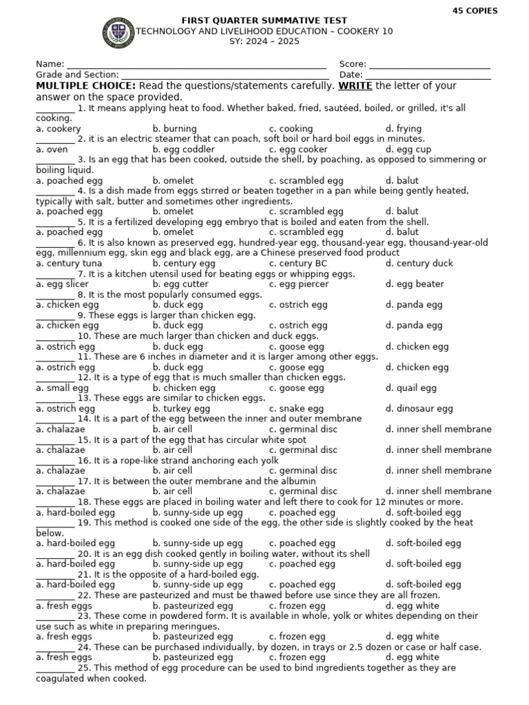 Tle 10 - Summative Examination | PDF