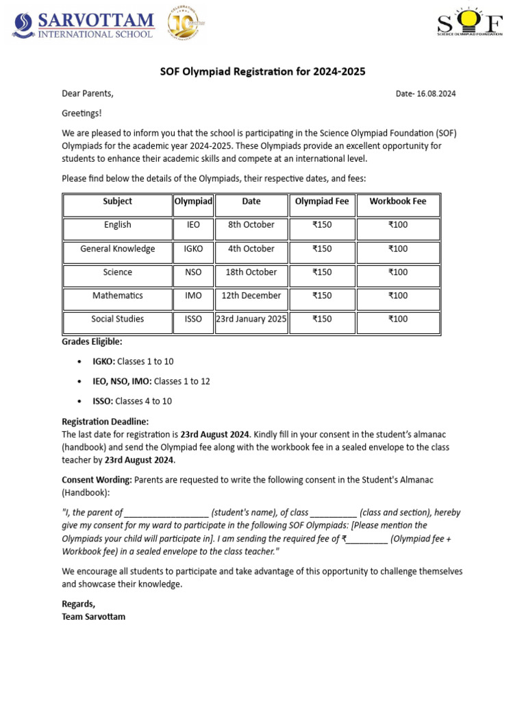 SOF Olympiad Circular | PDF