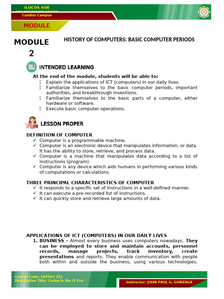 MODULE 2 - History of Computer: Basic Computer Period | PDF | Power Supply | Business