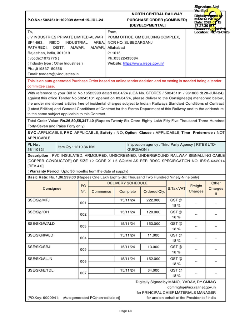This Is An Auto-Generated Purchase Order Based On Online Tender ...
