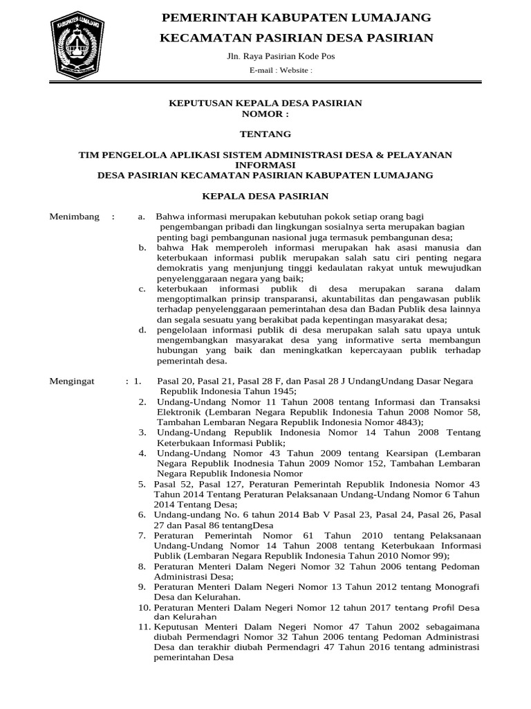 Contoh SK PPID Desa | PDF