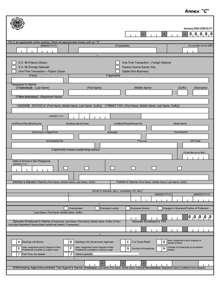 BIR Form No. 1904 Jan. 2024 ENCS | PDF