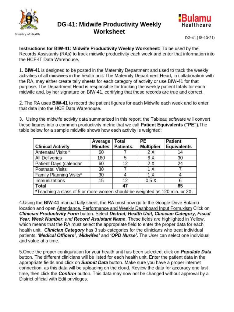 DG-41 Midwife Productivity Worksheet 10-18-21 | PDF