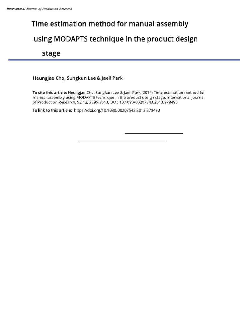 Time Estimation Method For Manual Assembly USING MODAPTS in Design ...