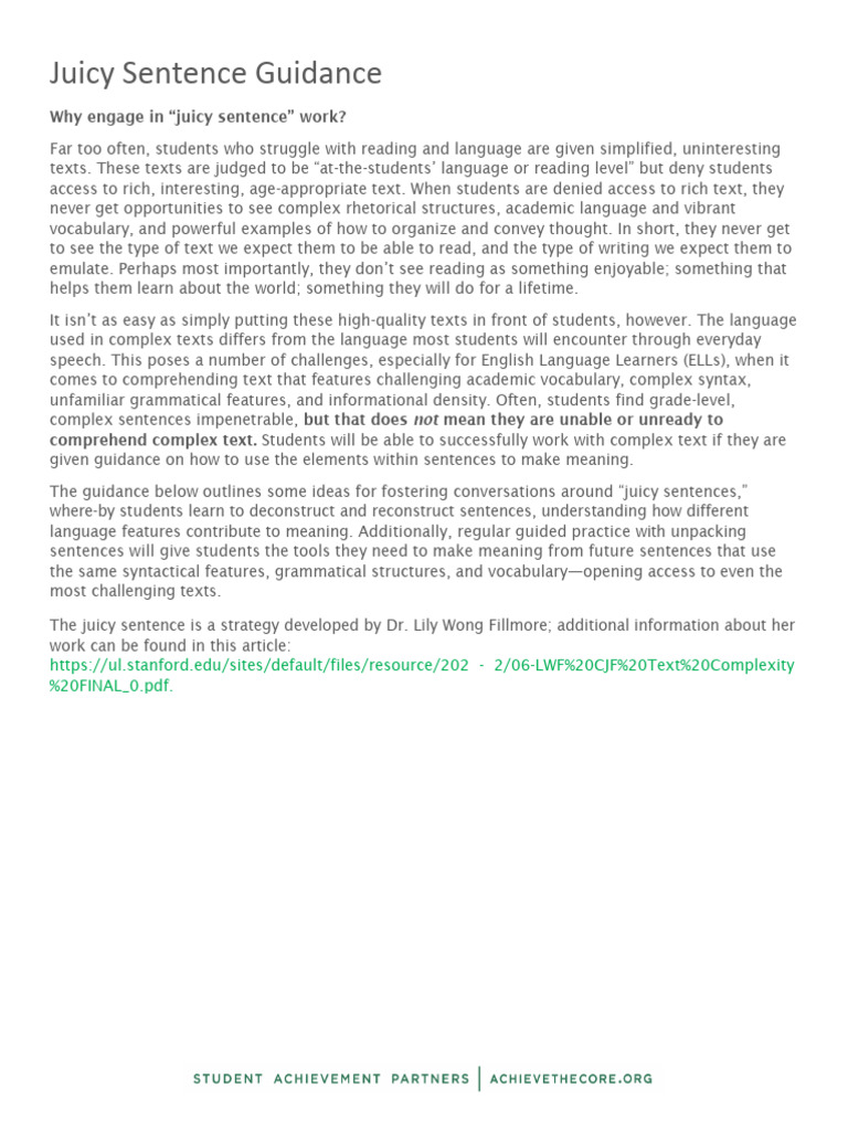 Juicy Sentence Guidance | PDF