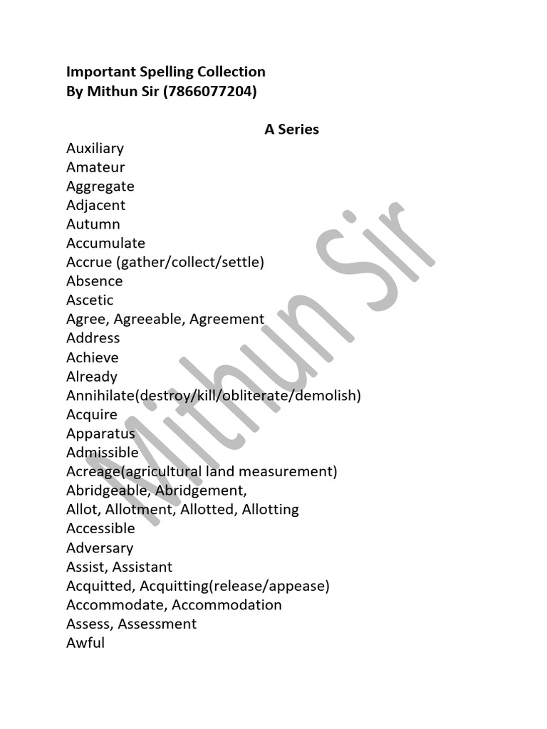 Important Spelling Collection MS[1] | PDF