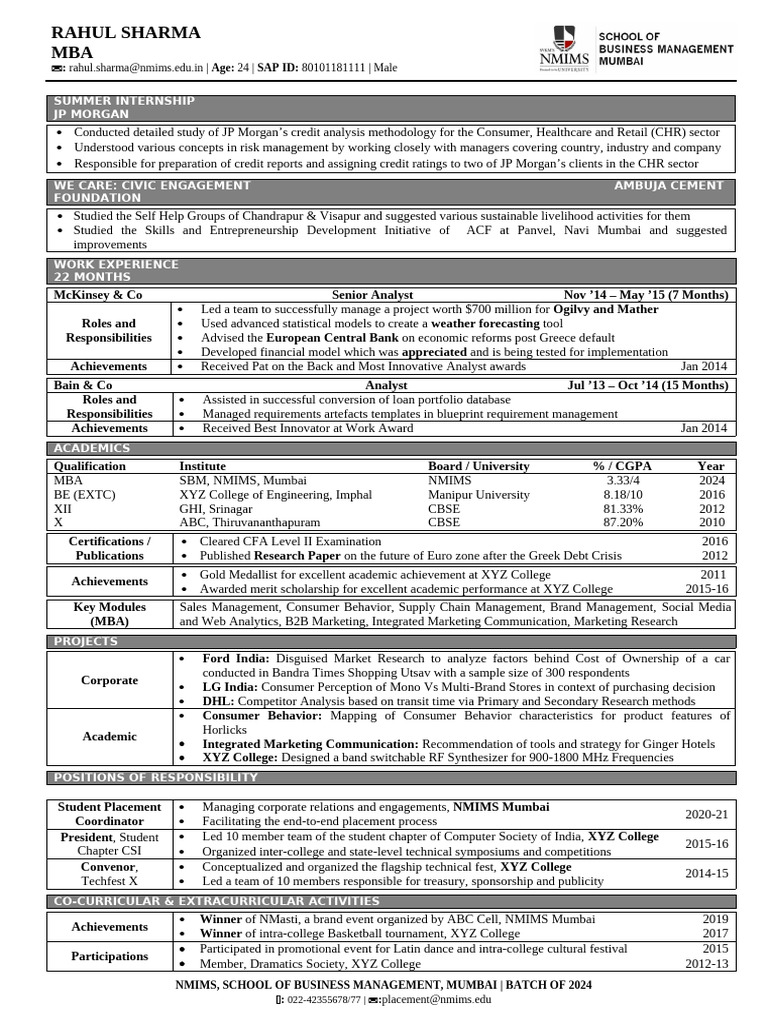 II Year Sample CV Format 2023-24 (Without Comments) | PDF
