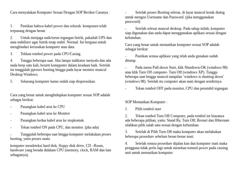 Cara Menyalakan Komputer Sesuai Dengan SOP Berikut Caranya | PDF
