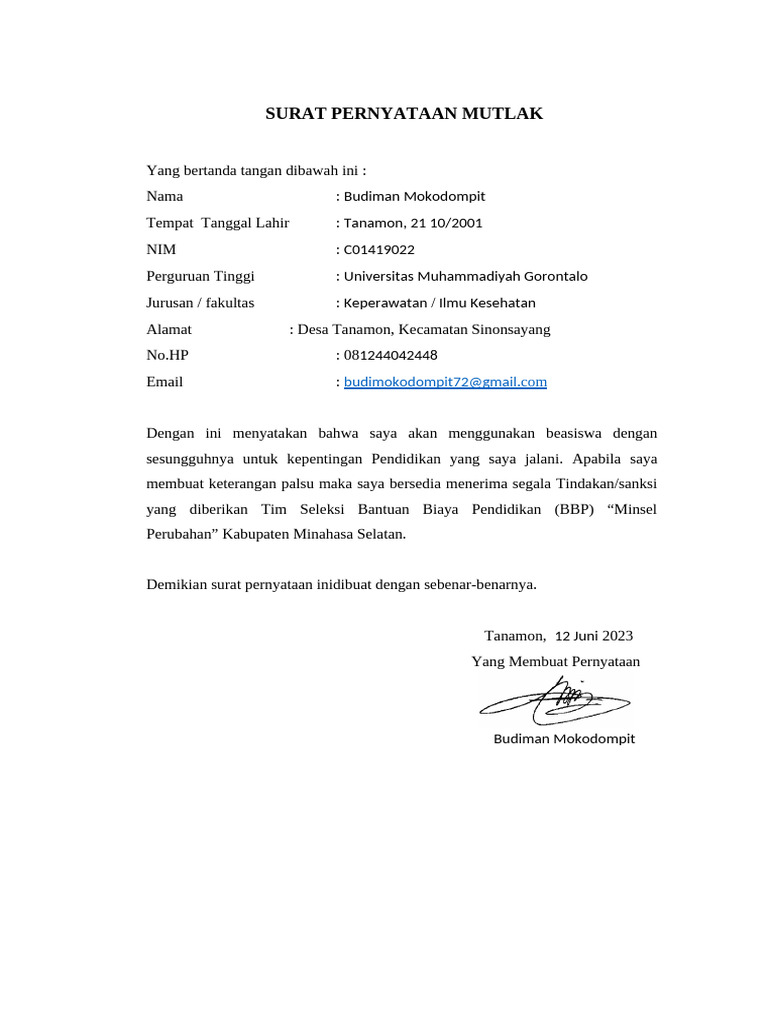 Surat Pernyataan Mutlak | PDF