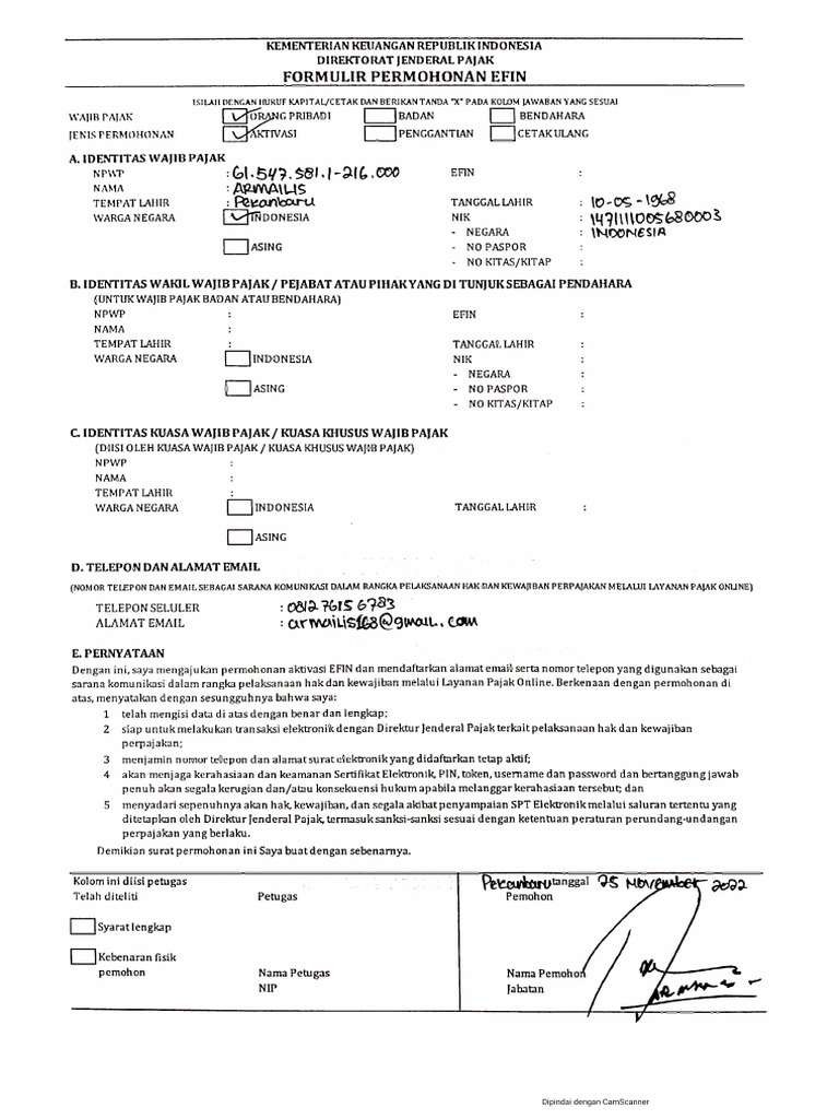 Belangko Permohonan Efin | PDF