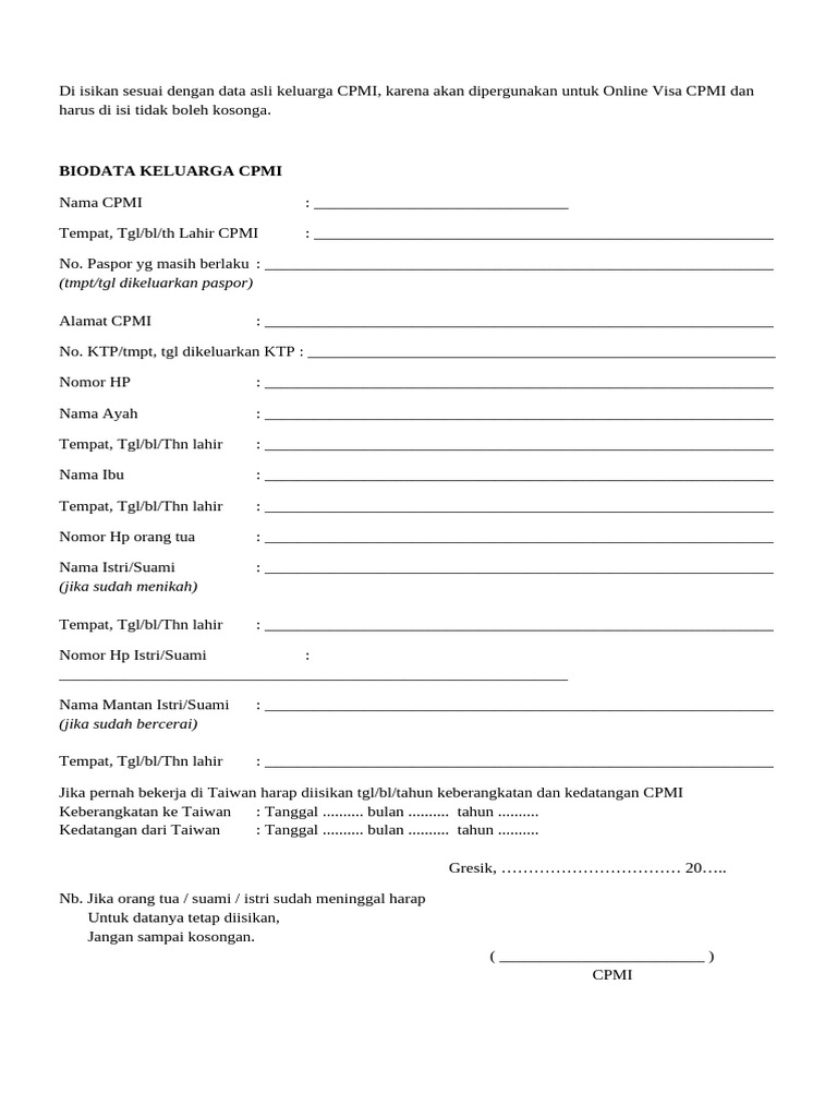 Form Isi Biodata LPKS | PDF | Indonesia