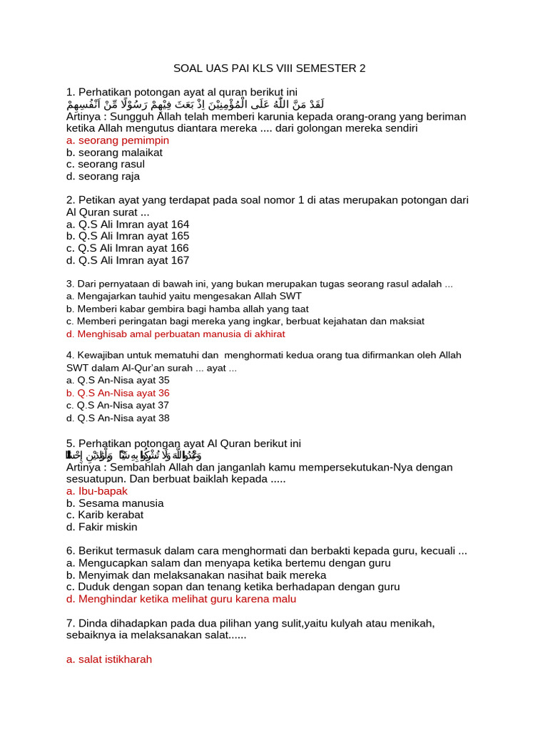 Soal Pai Kls 8 Semester 2 | PDF