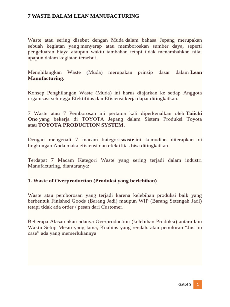 7 Pemborosan dalam Lean Manufacturing | PDF | Production And ...