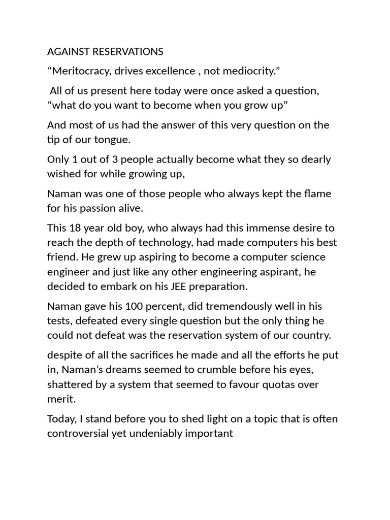 Against Reservations | PDF