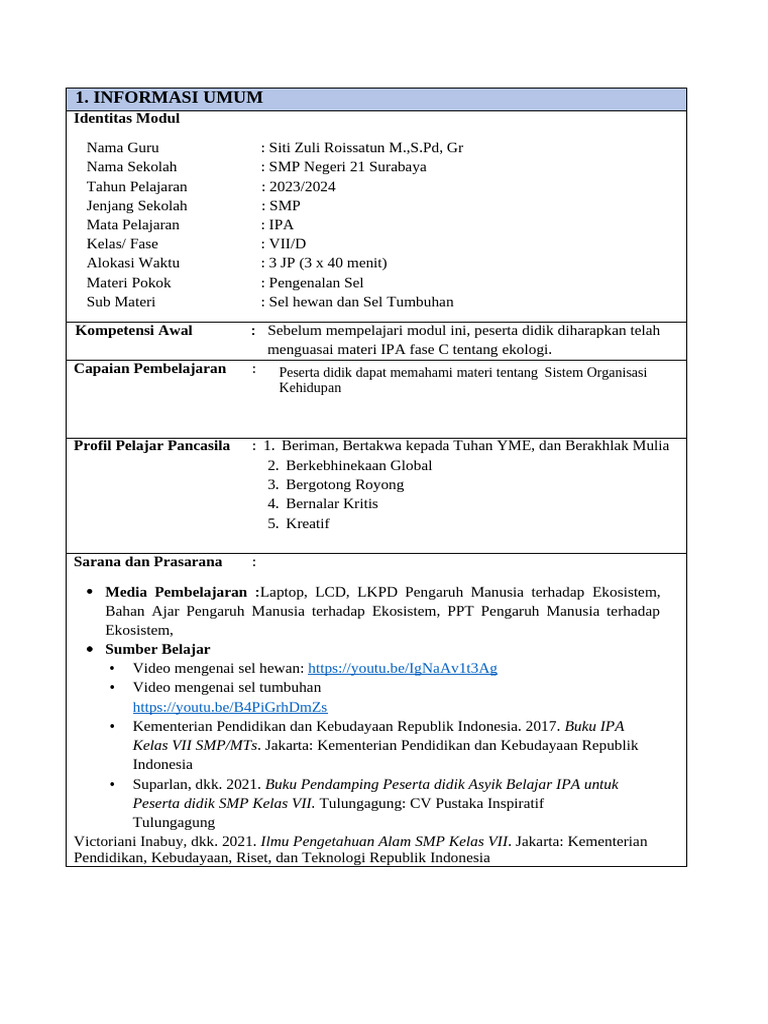 Awal Modul Sel | PDF