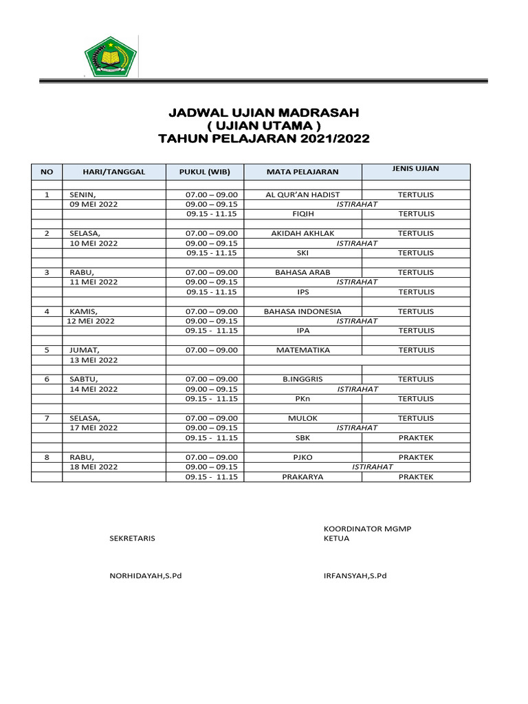 Jadwal Um 2021-2022 | PDF