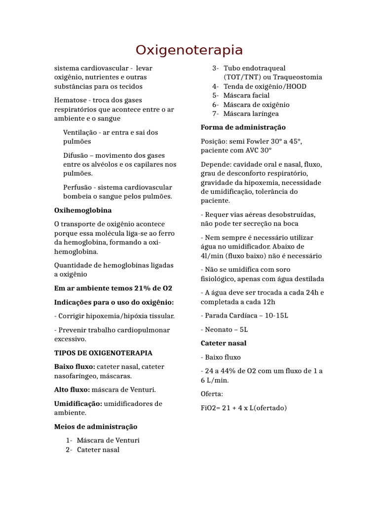 Oxigenoterapia | PDF