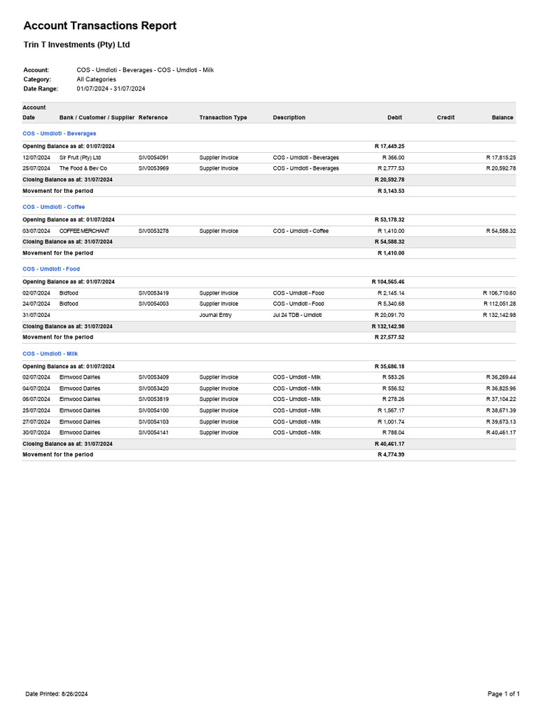 Account Transactions Report | PDF
