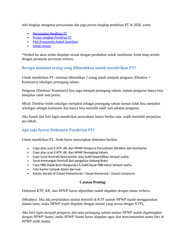 Info Lengkap Mengenai Persyaratan Dan Juga Proses Lengkap Pendirian PT Di 2020 | PDF