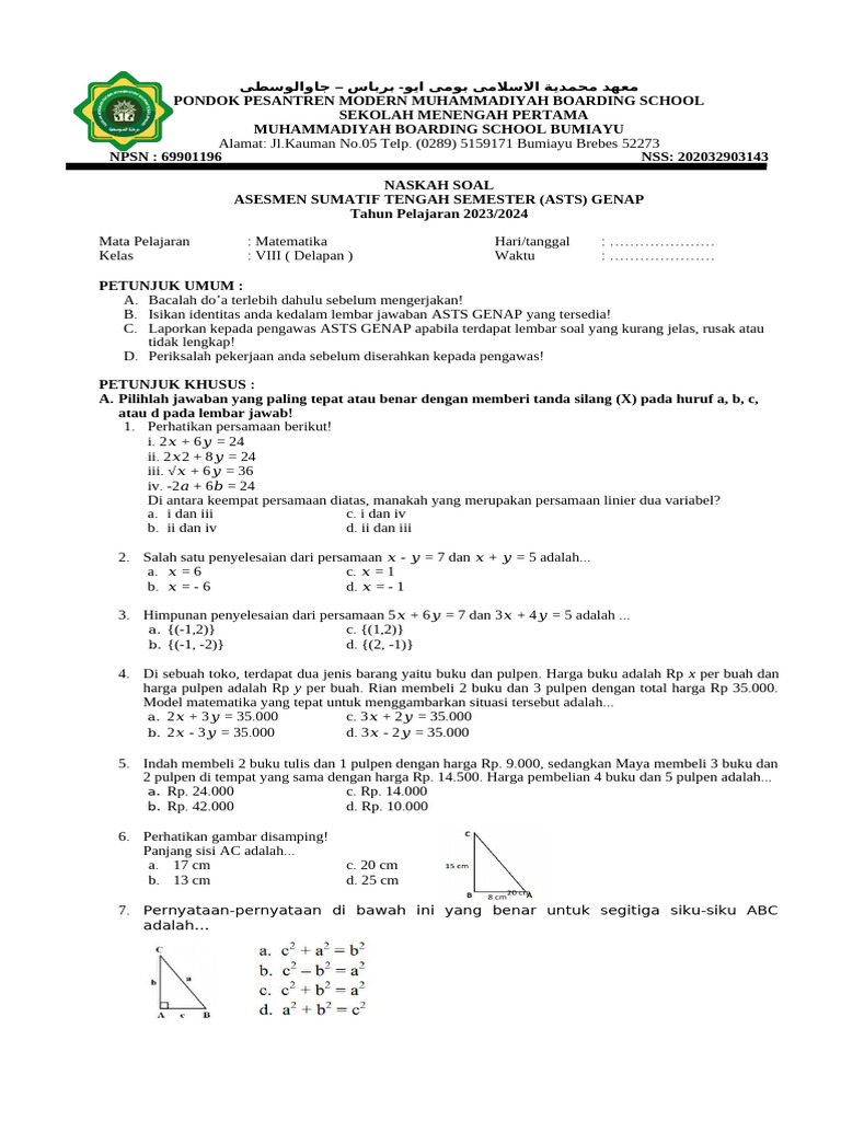 Soal Asts Genap Kelas 8 | PDF
