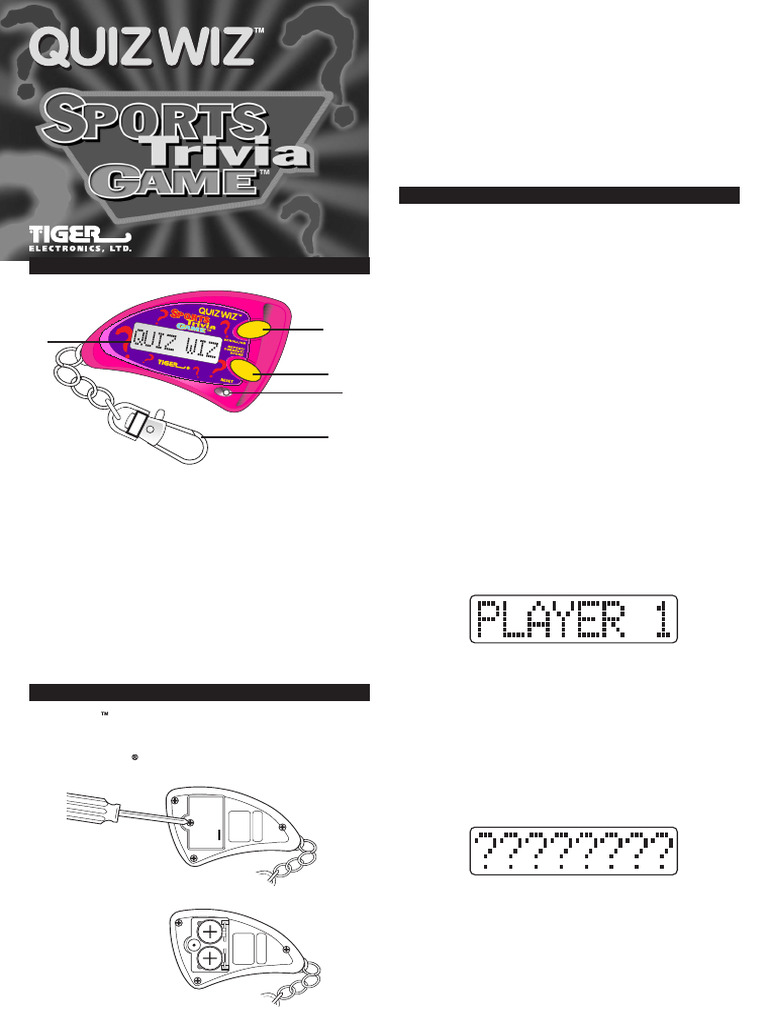 Tiger Quiz Wiz Sports Trivia Game Keychain User Guide | PDF