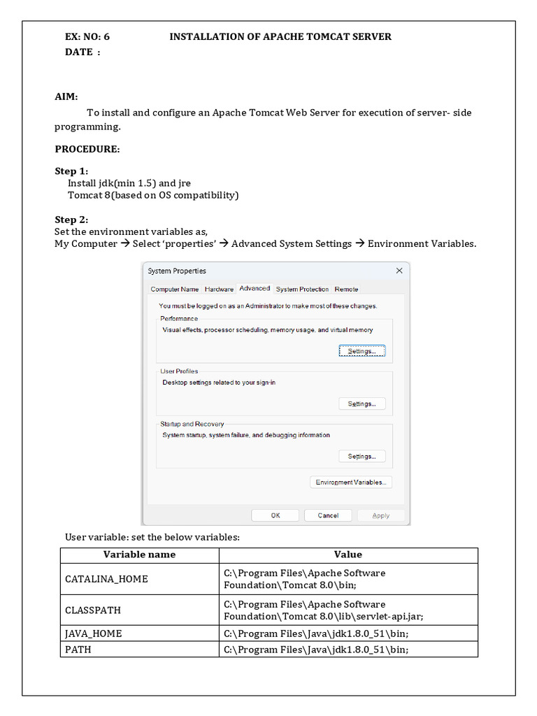 Ex 6 Apache Tomcat Installation | PDF